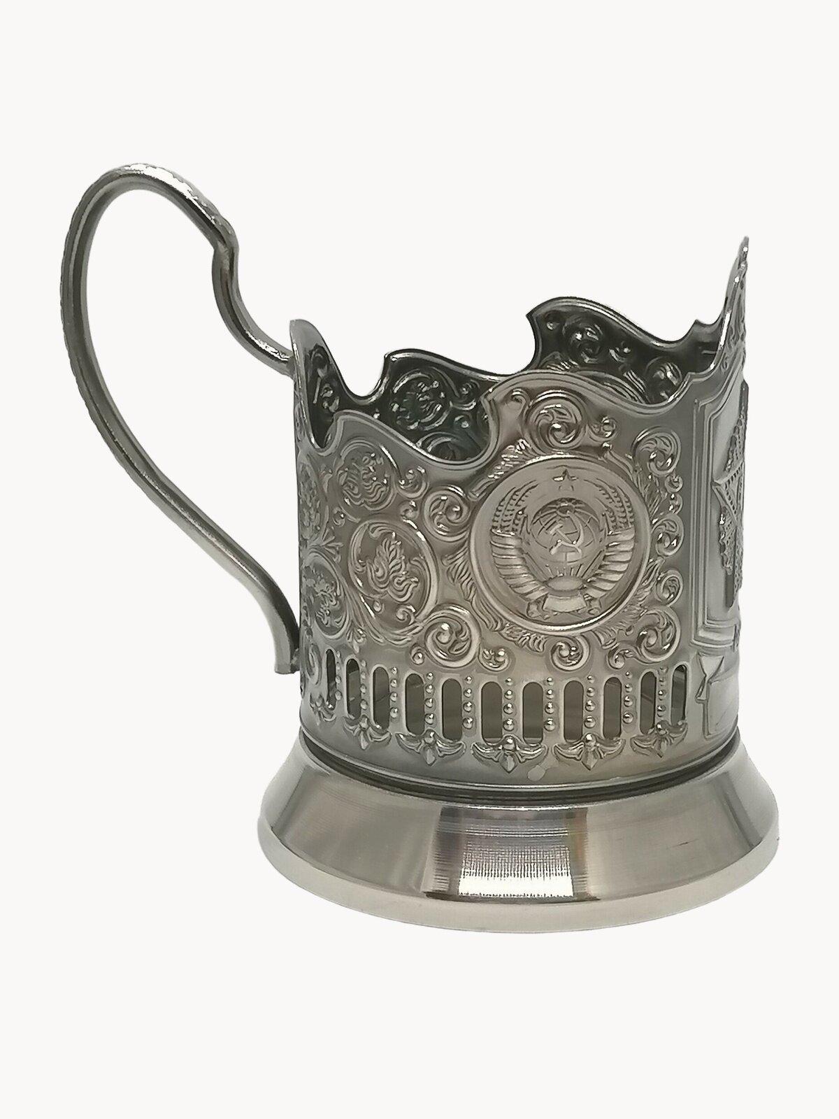 Подстаканник никелированный с чернением "Орден Победы Герб СССР"