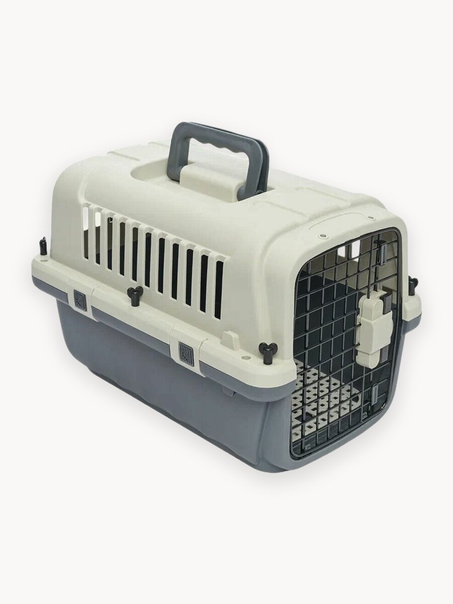 Переноска-контейнер для животных/кошек/для собак "Не Один Дома" Voyage, M, 50х33х33 см, бело-серый