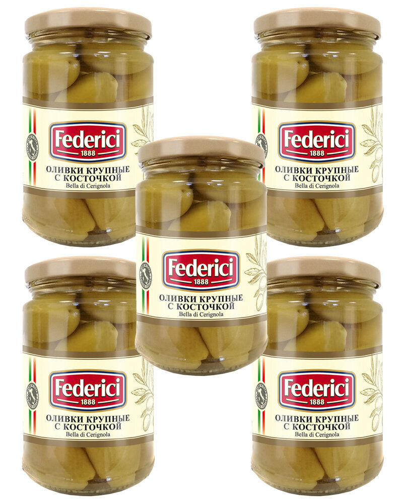 Оливки Federici Bella di cerignola (Белла ди Чериньола) крупные с косточкой, 300 гр. - 5 шт