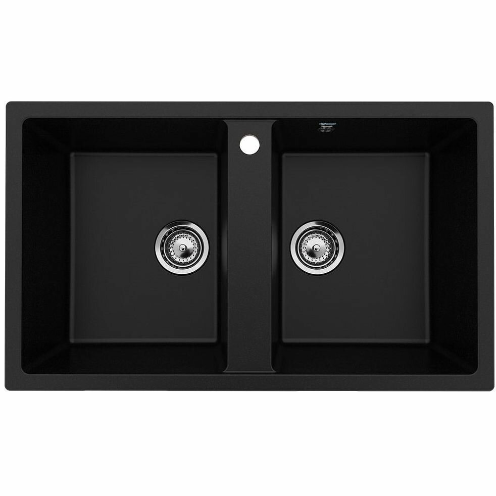 Мойка кухонная Ulgran (Улгран) из искусственного мрамора прямоугольная U-708, цвет: ультра-черный, база: 83.5х58.5 см, арт. U-708-344