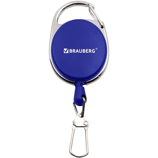 Держатель-рулетка Brauberg для бейджей, 70 см, карабин, синий, в блистере, , 238239