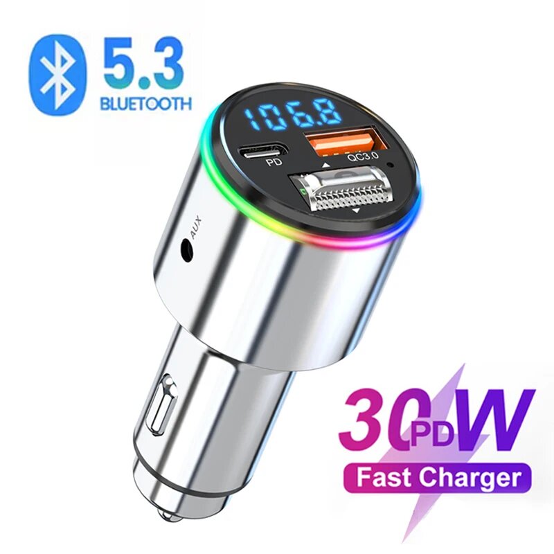 FM-трансмиттер PD30W с поддержкой Bluetooth 5,3 и поддержкой быстрой зарядки