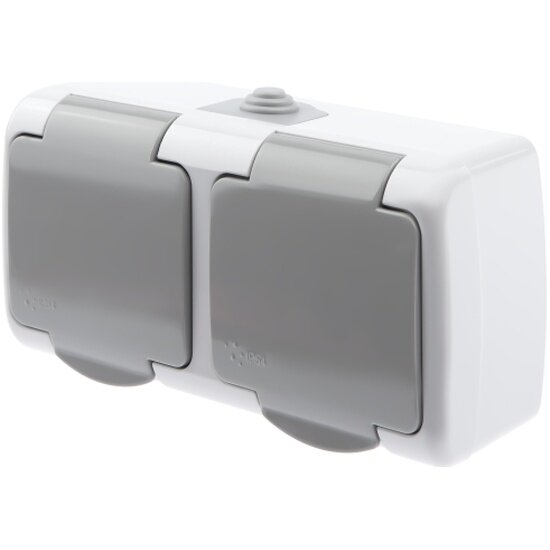 Розетка двойная Эра Intro Atlantic Schuko 2x2P+E 16A 250V с крышкой 5-203-03 Б0051060