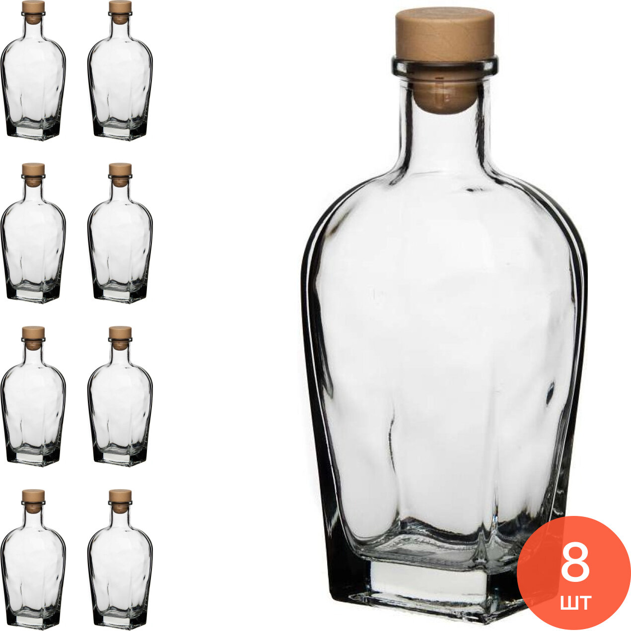 Графин Хрустальный звон Богем с крышкой прозрачный стекло 500мл / кувшин (комплект из 8 шт)