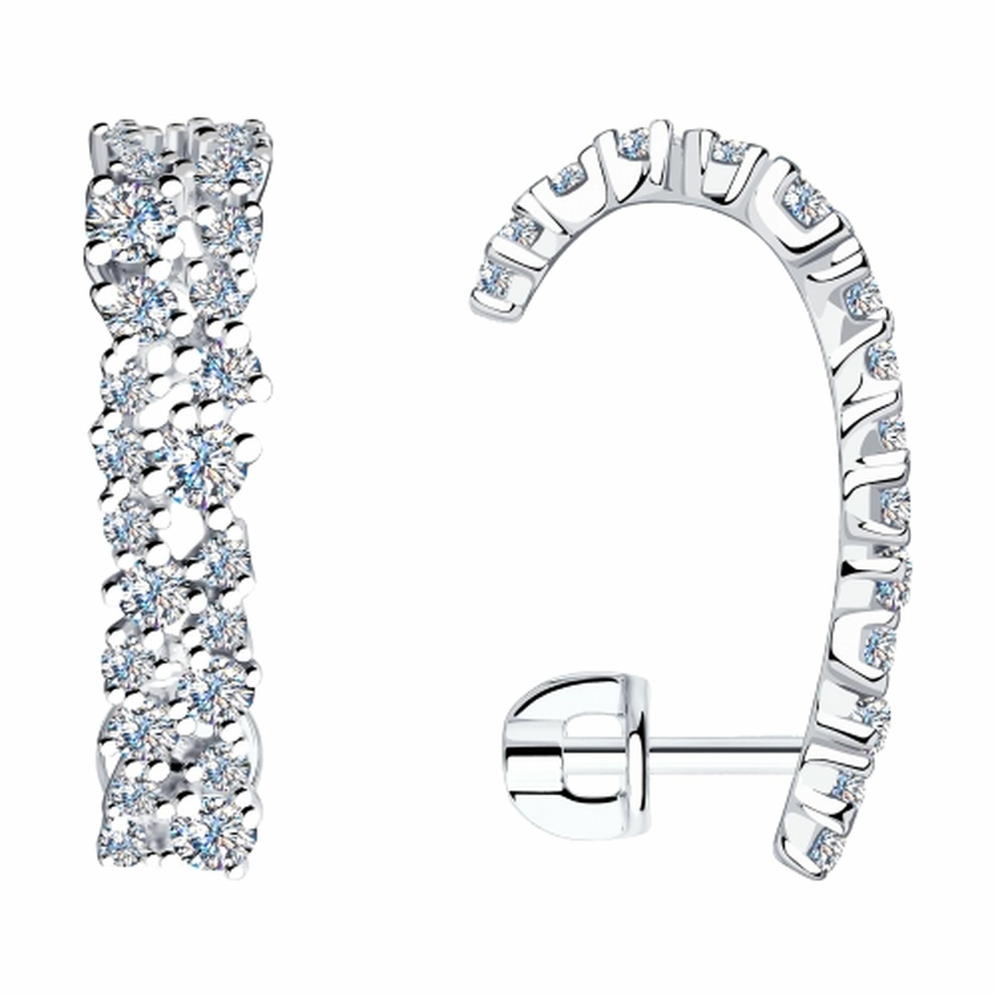 Серьги пусеты, серебро, 925 проба, родирование, фианит