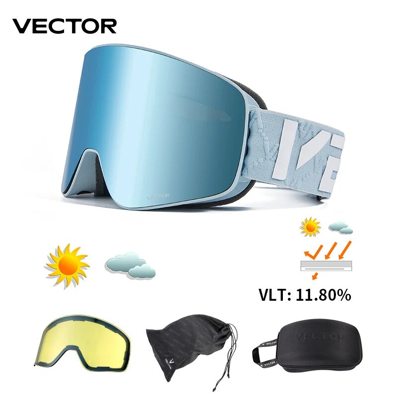 VECTOR Векторные брендовые двухслойные анти-противотуманные магнитные поглощающие цилиндрические лыжные очки UV400 для мужчин и женщин, мужские лыжные очки, маска для сноуборда