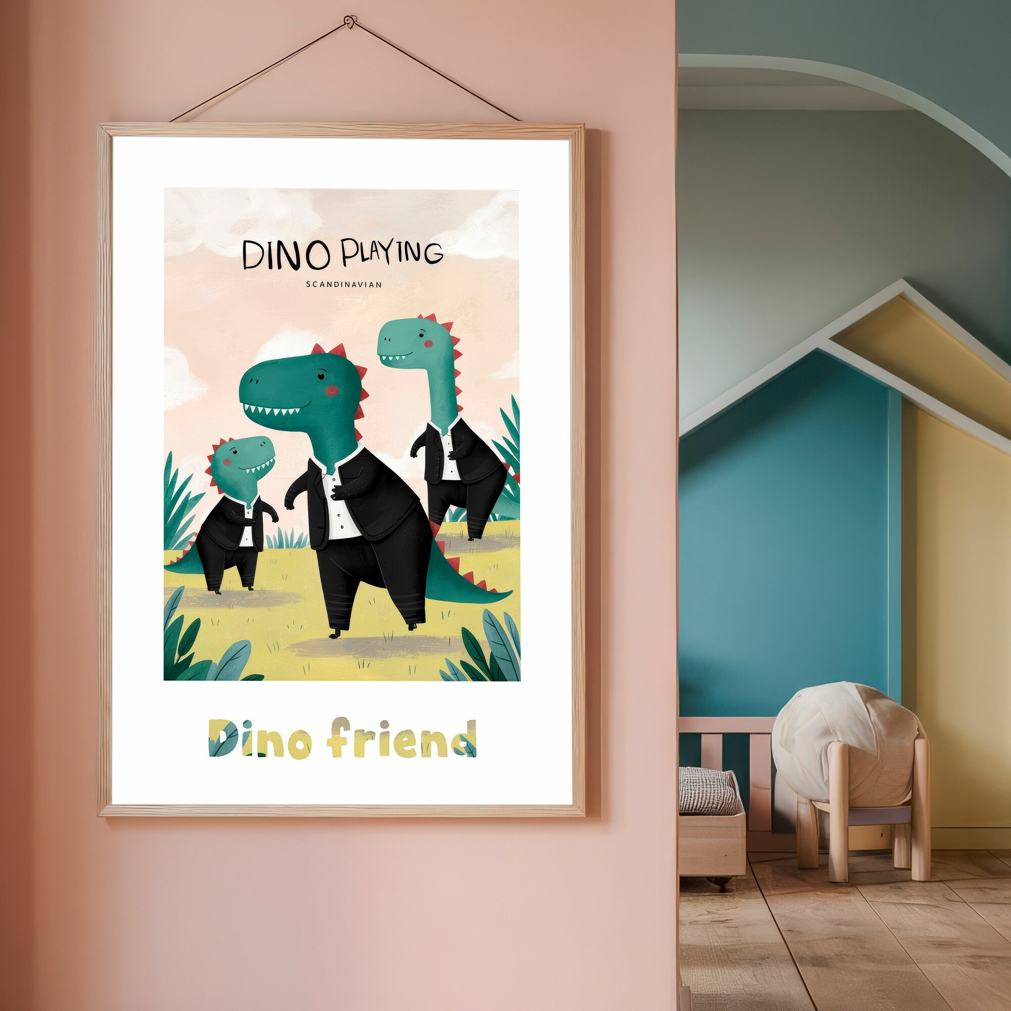 Постер для детской, для ребенка, в сканди стиле, Динозавр - 40х50