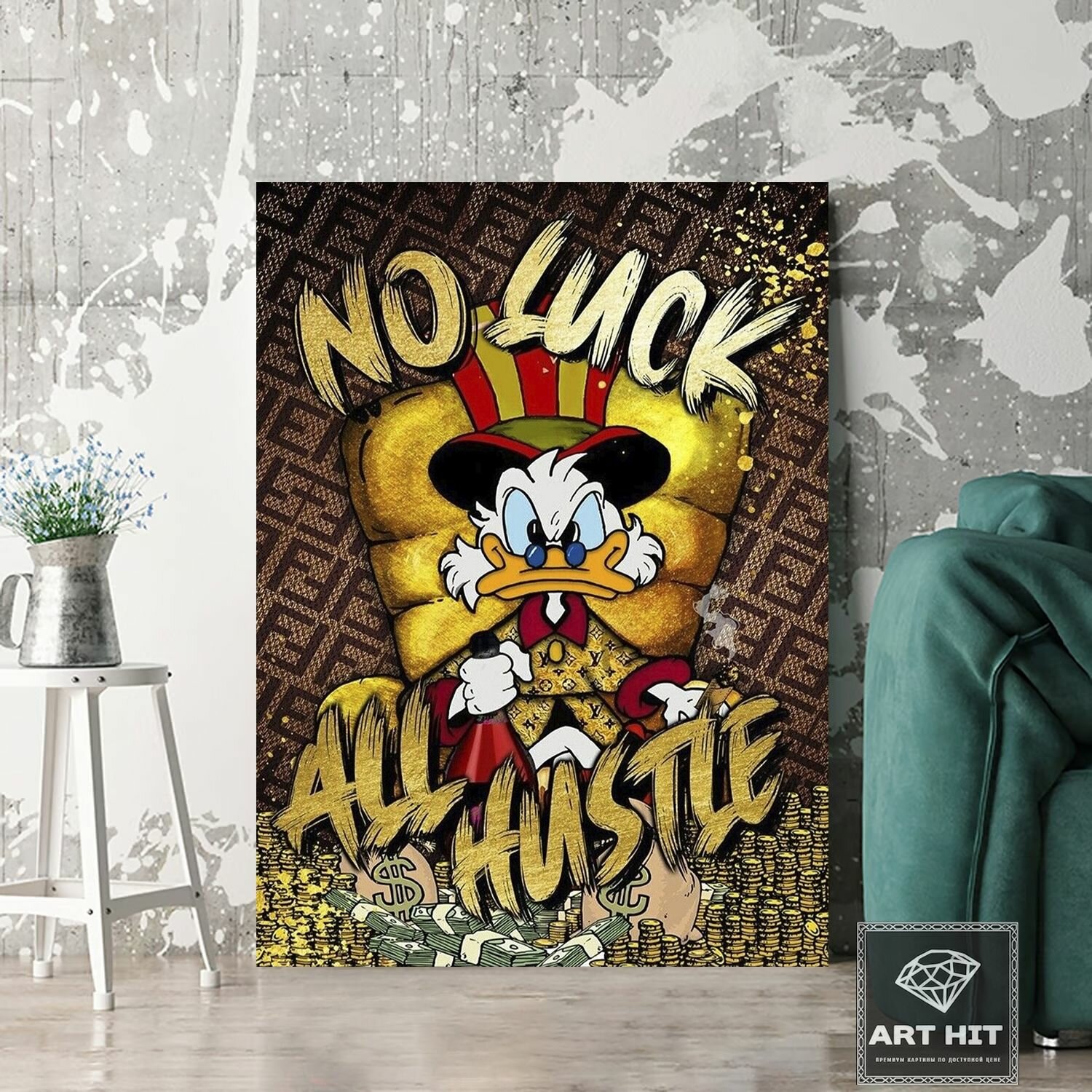 Картина Скрудж Макдак, Дональд Дак с деньгами, 50х70 см.