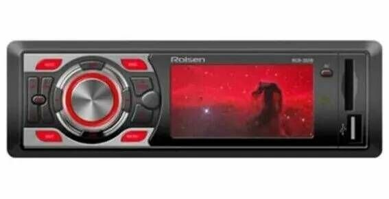 Автомагнитола Rolsen RCR-302R, красная подсветка, с экраном,4x60 Вт, USB, SD/MMC, пульт ДУ, собственная ОС