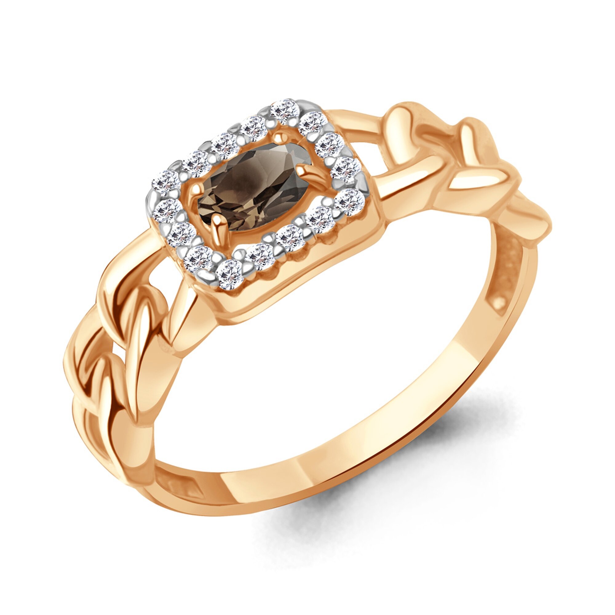 Кольцо Diamant online, серебро, 925 проба, золочение, кварц, фианит