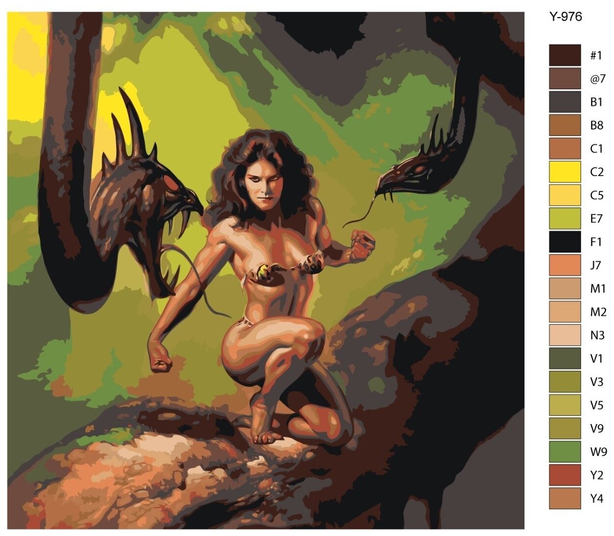 Картина по номерам Y-976 "Репродукция картина - Девушка и змей. Борис Вальехо (Валеджо)" 40х40