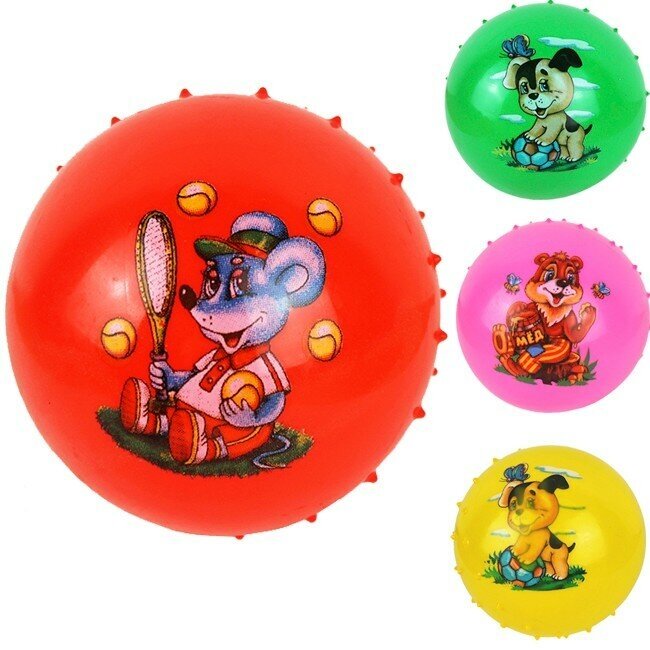 Мяч массажный 10 см, поверхность с шипами, цвет и картинка в ассортименте