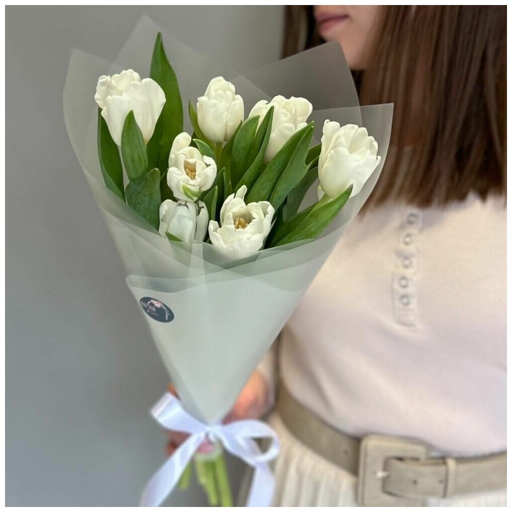 Букет из тюльпанов Well Flowers, круглый, 9 цветов, высота 45см, букет свежих цветов