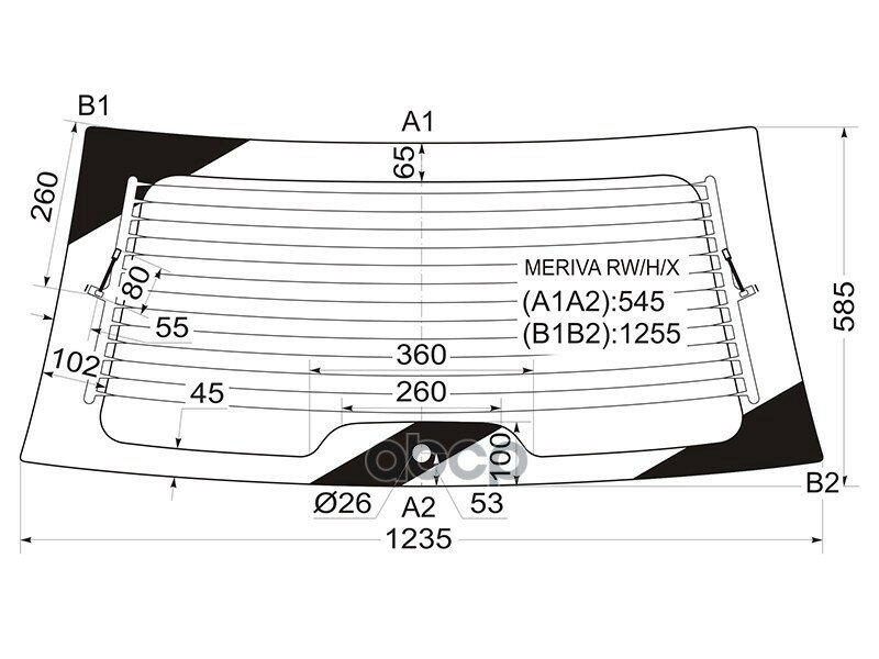 Стекло заднее (Цвет зеленый/ Обогрев) Chevrolet Meriva 04-12 / Opel Meriva 03-10 XYG арт. MERIVA RW/H/X