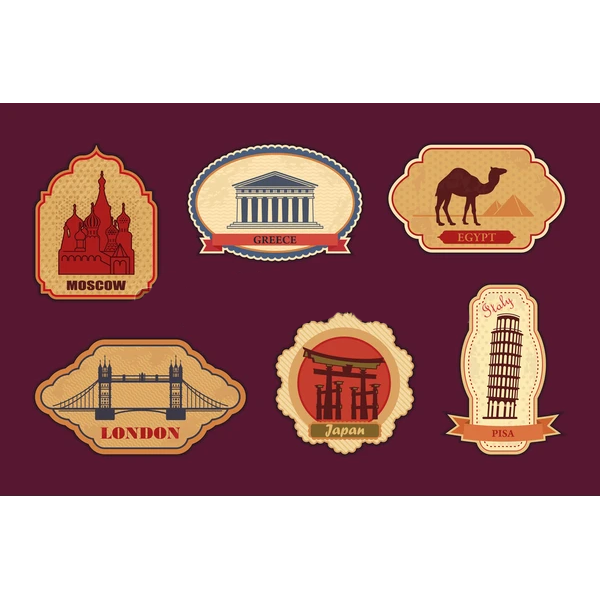 Наклейки стикеры Этикетки с достепримечательностями