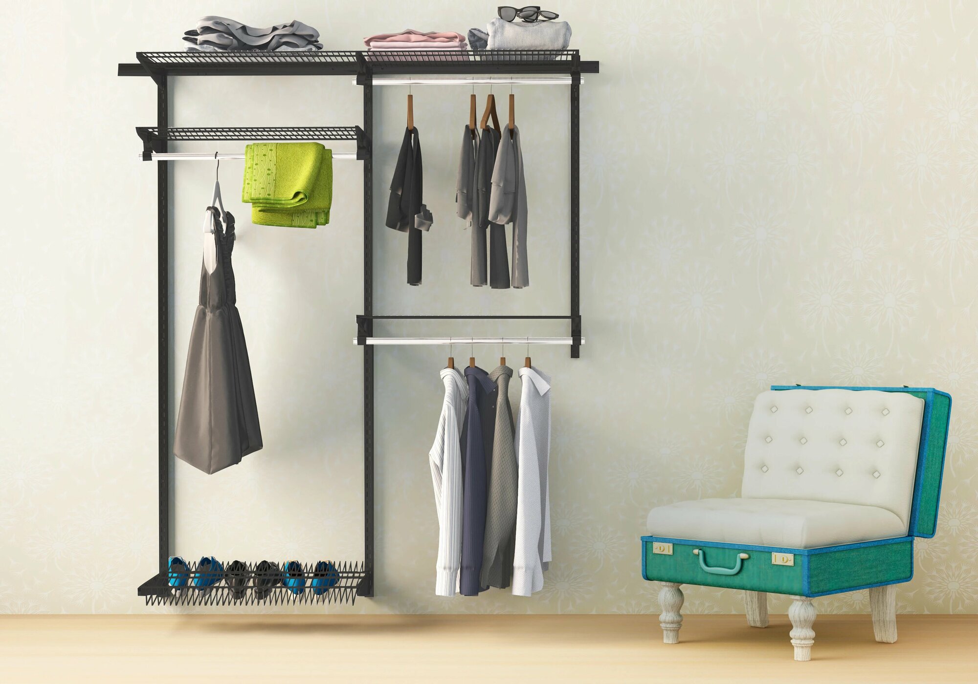 Черная модульная гердеробная система 121 см