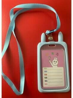 Бейдж с лентой "Зайка"/ Держатель для бейджа с карманом для карты, пропуска, голубой