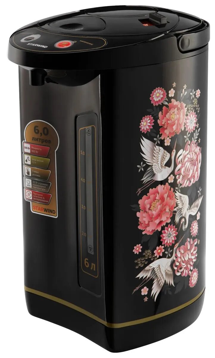 Термопот Starwind STP5403 черный, мощность 800Вт, объем 6 л, нержавеющая сталь, с ручкой