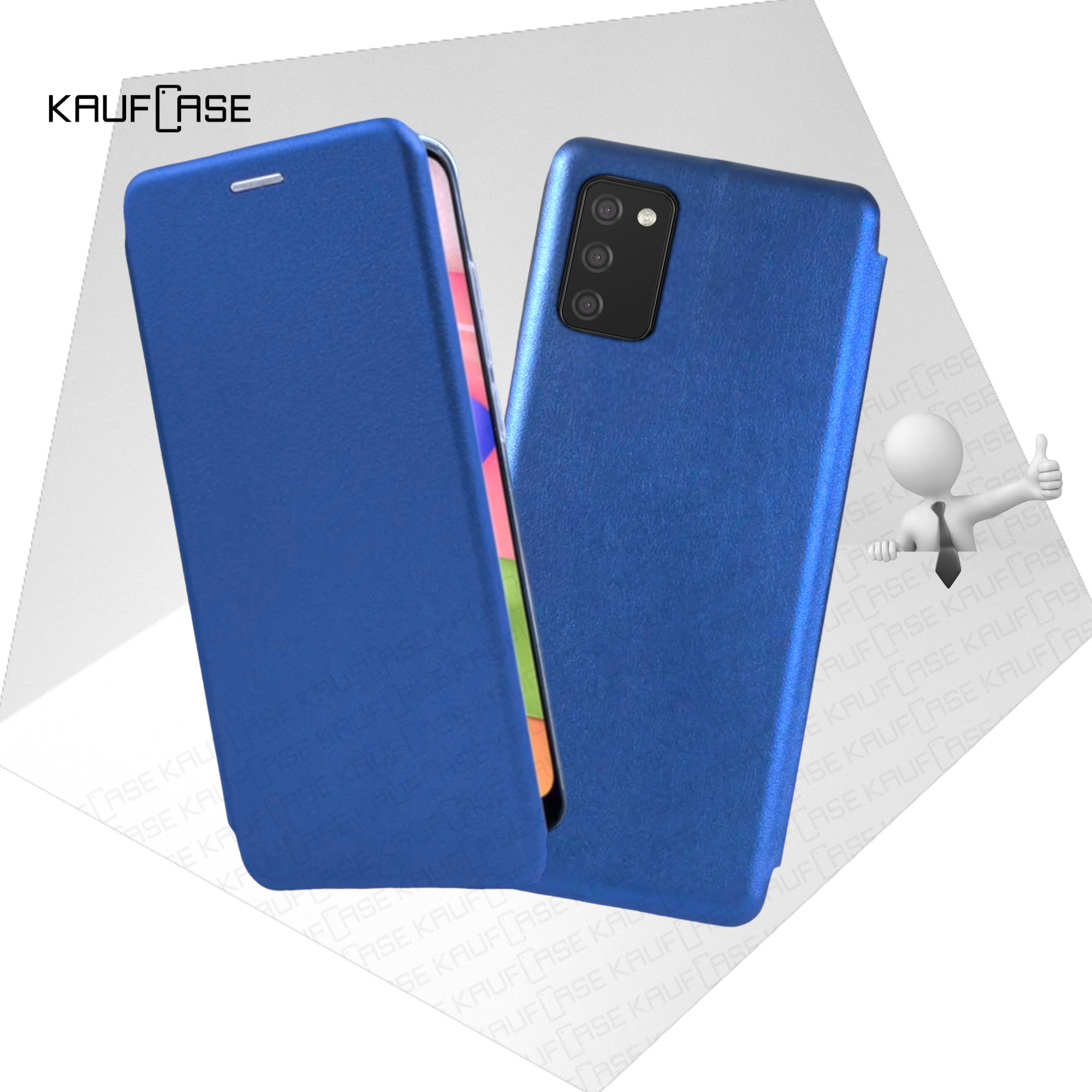 Чехол книжка для телефона Samsung A03s (A037) (6.5"), синий. Текстура под кожу