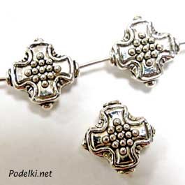 Металлическая бусина Крестик 0003579 серебряный цвет 13x13x5 мм, цена за 10 шт.