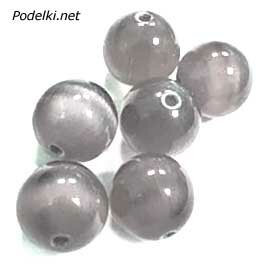 Натуральная бусина под Кошачий глаз светло-серый 0004923 шарик 12 мм, цена за 10 шт.