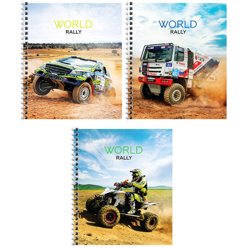 Тетрадь 80л, А5, клетка на гребне ArtSpace "Авто. World rally", ВД-лак, Ассорти, 5 шт