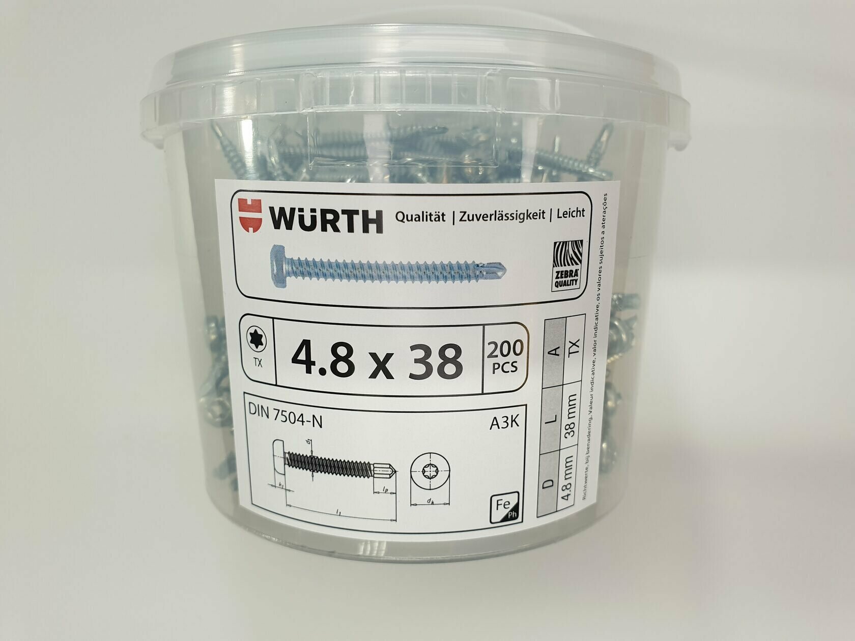 Саморез по металлу DIN 7504-N 4.8x38 (Torx) (200 pcs) WURTH, Германия