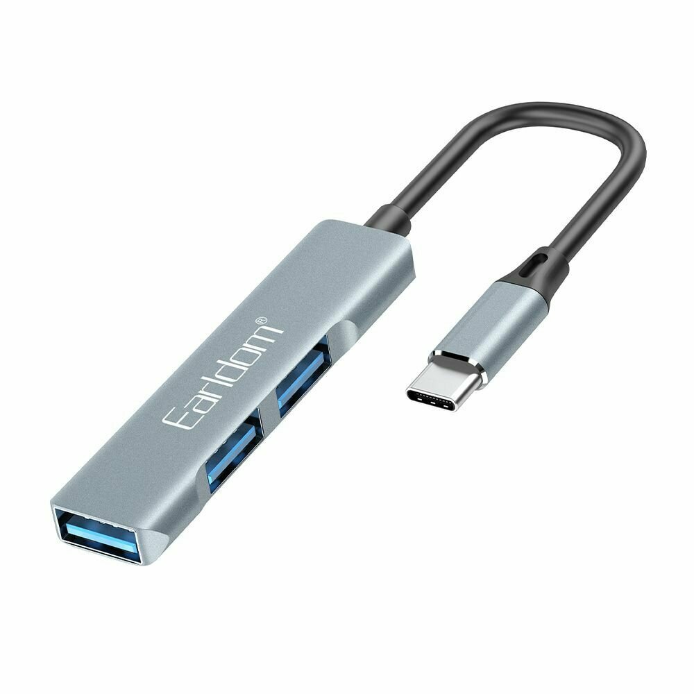 USB-C Хаб Earldom ET-HUB10 2xUSB 3.0, Lightning 8-pin, MicroSD, серый