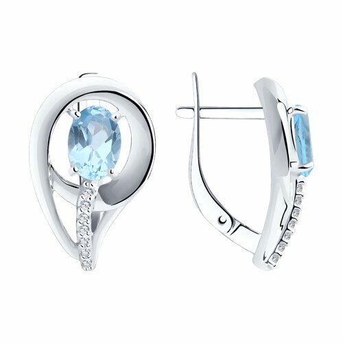 Серьги, серебро, 925 проба, родирование, топаз, фианит