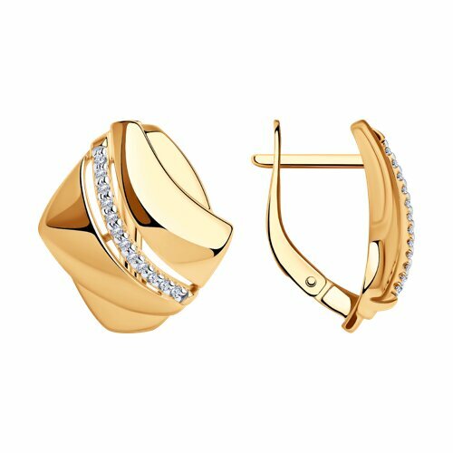 Серьги, серебро, 925 проба, золочение, фианит