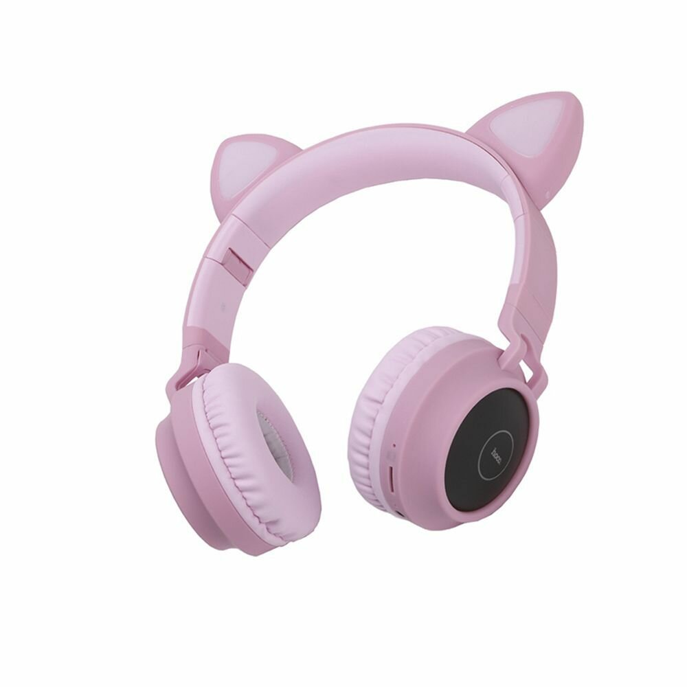 Bluetooth гарнитура Hoco W27 Cat Ear, BT 5.0, AUX, 300мАч, MicroSD, накладные с ушками, подсветка, розовый