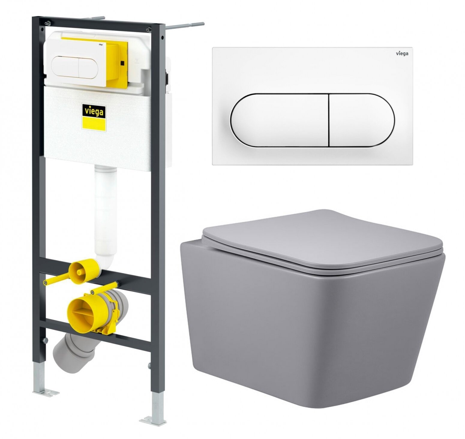 Комплект 3 в 1 инсталляция Viega Prevista 8524.11 + Унитаз подвесной Vincea Q-Line VT1-12MG + кнопка белая