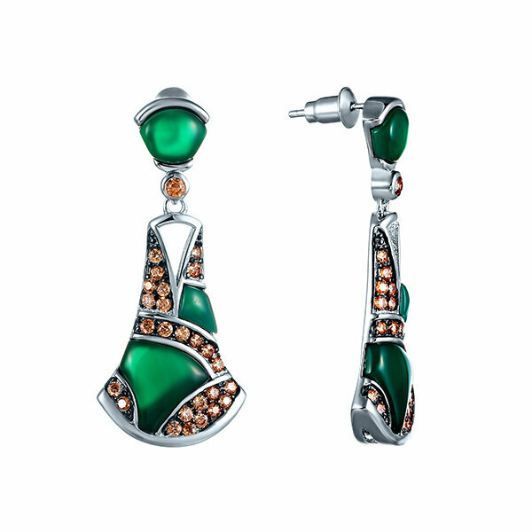 Серьги, серебро, 925 проба, агат