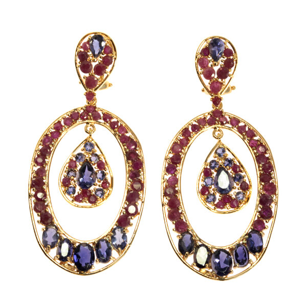 Серьги, серебро, 925 проба, иолит
