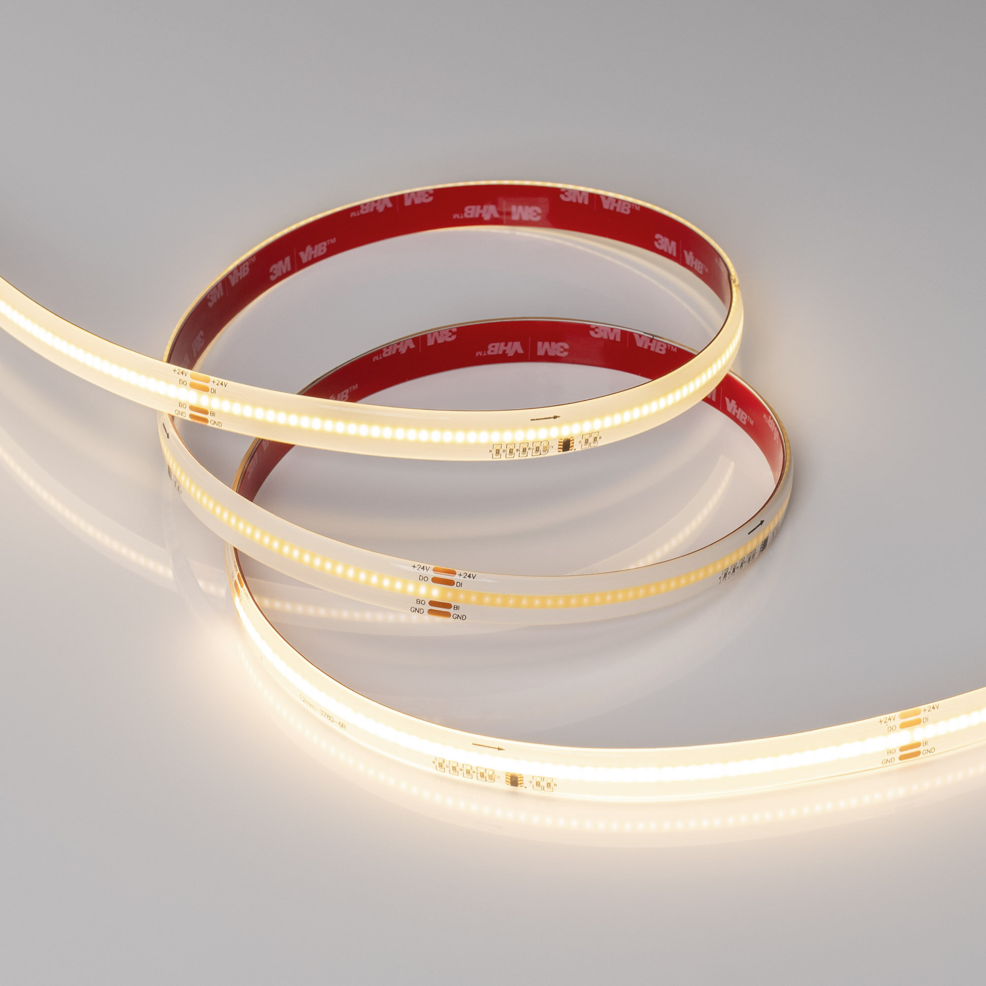 Лента светодиодная Arlight Лента герметичная SPI-COB-SE-X378-12mm 24V Warm3000-PX63-BPT (7 W/m, IP65, 5m) (Arlight, бегущий огонь), 5м