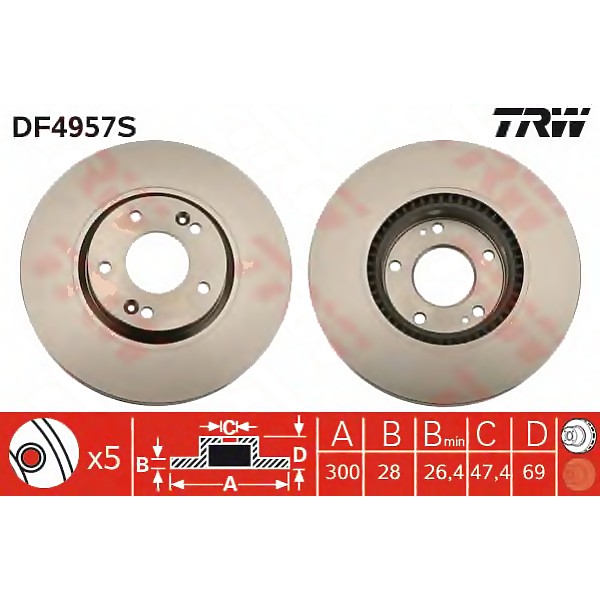 TRW DF4957S (0986479537 / 09A532 / 09A53220) диск тормозной передн : i30 07 -, i30 cw универсал 08 - (Комплект 2 штуки)