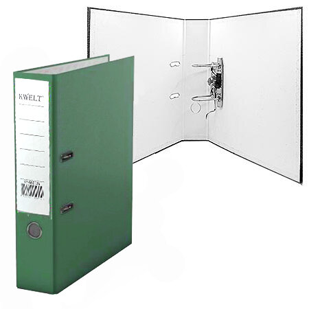Папка-регистратор А4 " KWELT " сборная 50мм, зеленая, ПВХ, пластиковый карман со сменной этикеткой