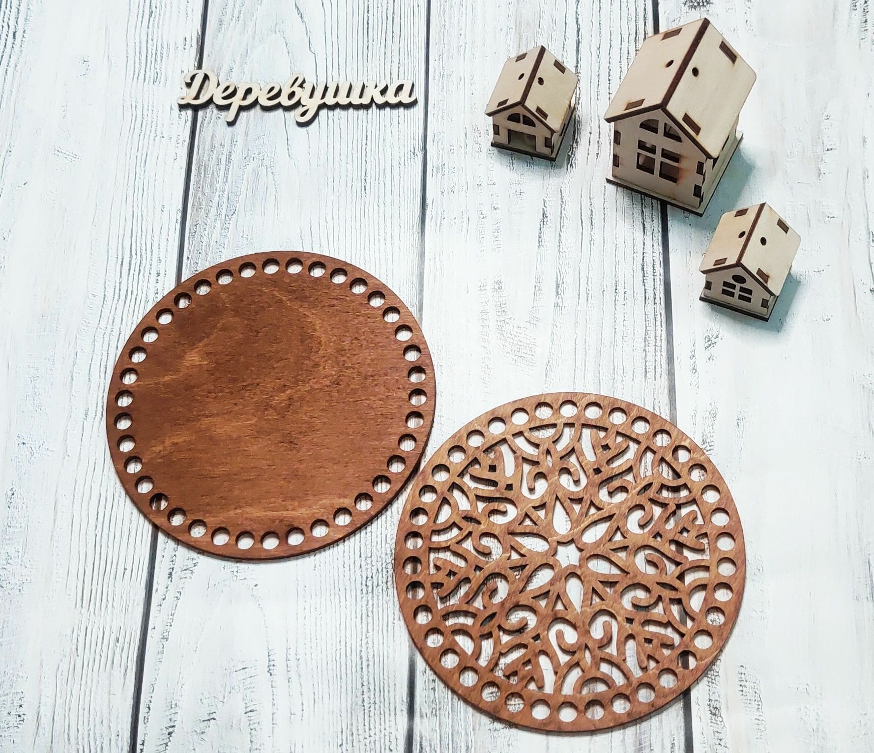 Набор для вязаной корзинки Снежинка, дно и крышка 15 см, фанера. Донышки для вязания корзинки.