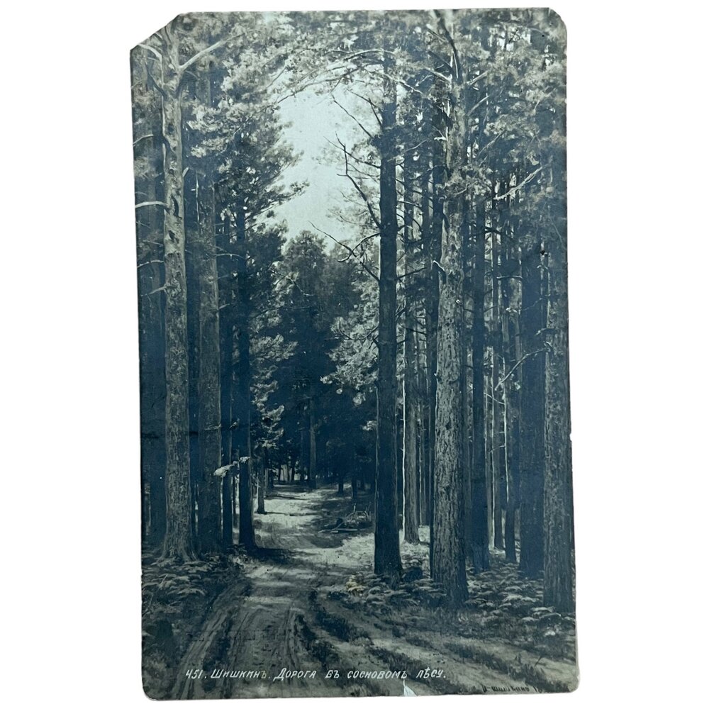 Почтовая открытка "Шишкин. Дорога в сосновом лесу" 1900-1917 гг. Российская Империя