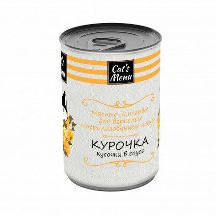 Cat's Menu Влажный корм для для стерилизованных кошек с курочкой , кусочки в соусе , 340 г