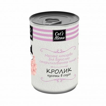 Cat's Menu Влажный корм для для стерилизованных кошек с кроликом , кусочки в соусе , 340 г
