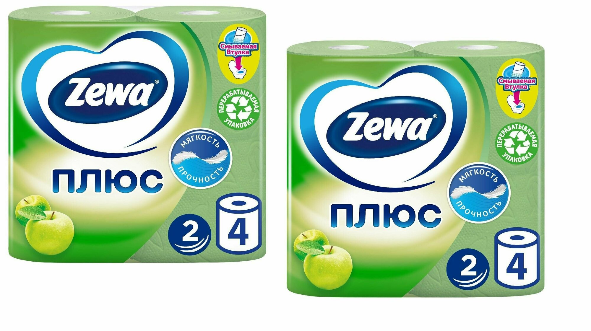 Zewa Туалетная бумага Яблоко, 2 слоя, 4 рулона, 2 упаковки