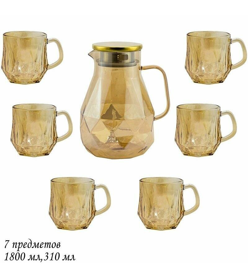 Набор кувшин-заварник 1,9 л и 6 кружек 350 мл золото, 1 шт.
