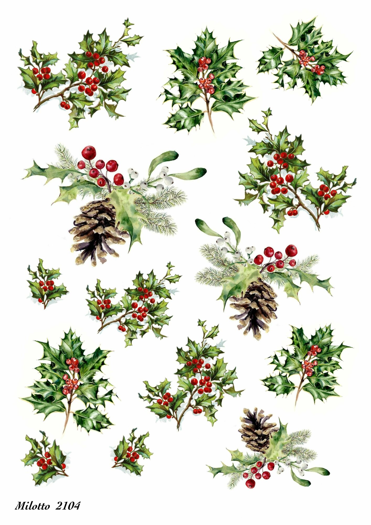 Декупажная карта А4 рисовая бумага новогодняя веточка 2104