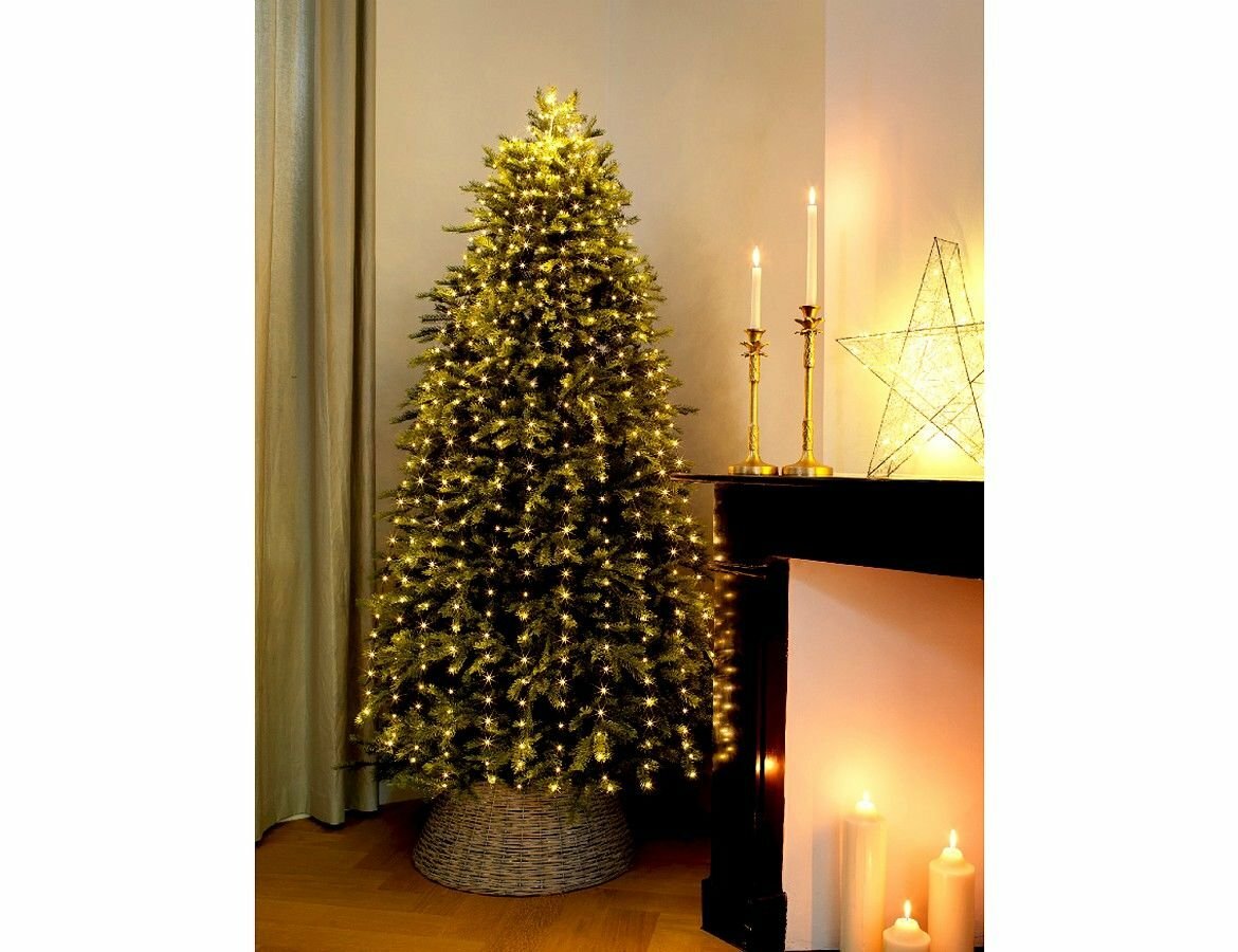 Электрогирлянда звёздный ёлочный дождик мерцающий, 672 тёплых белых микро-огня, 16*2.1+5 м, зелёная проволока, уличная, Kaemingk 496143