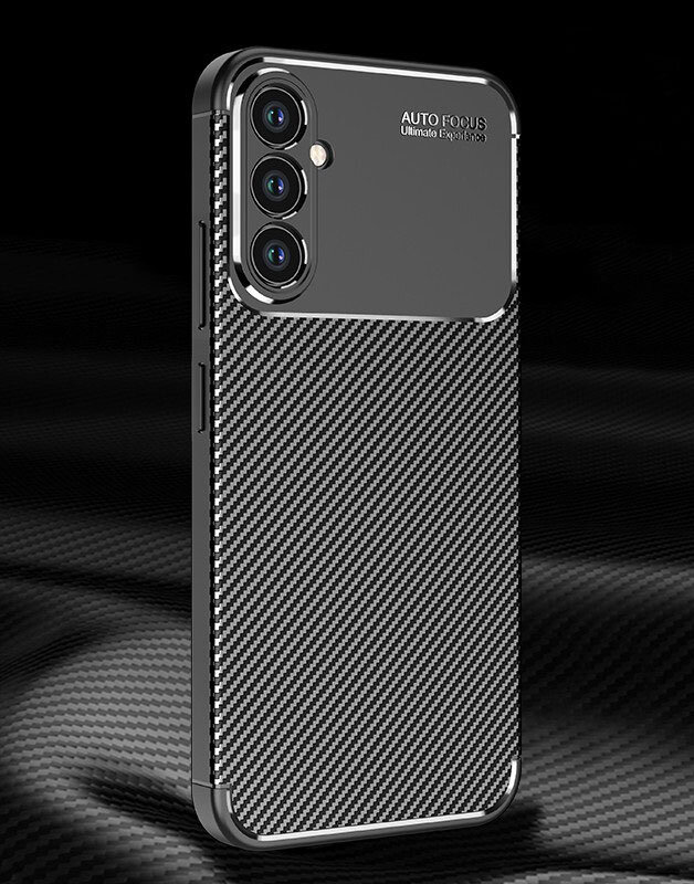 Чехол панель-бампер MyPads «Carbon» из тончайшего и прочного силикона для Samsung Galaxy A25 с матовой отделкой «под карбон», черный