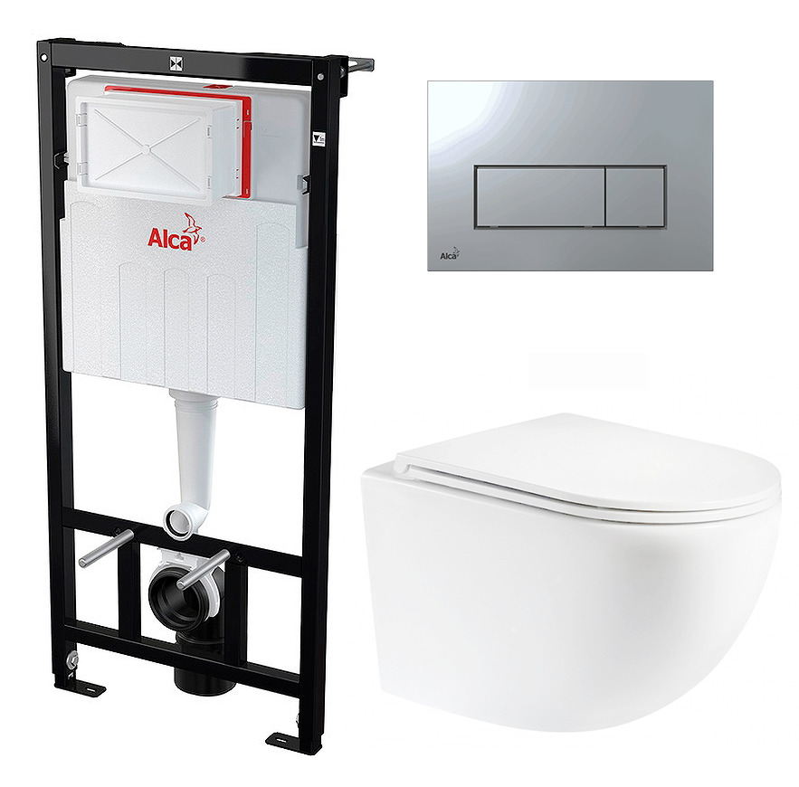 Комплект 3 в 1 инсталляция AlcaPlast + Унитаз подвесной Enio Unico Tornado 1.0 + кнопка хром