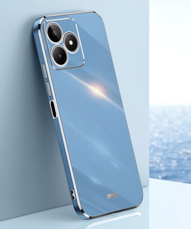 Ультратонкий чехол-бампер MyPads для Realme C53 / Narzo N53 силиконовый, голубой с серебристой окантовкой