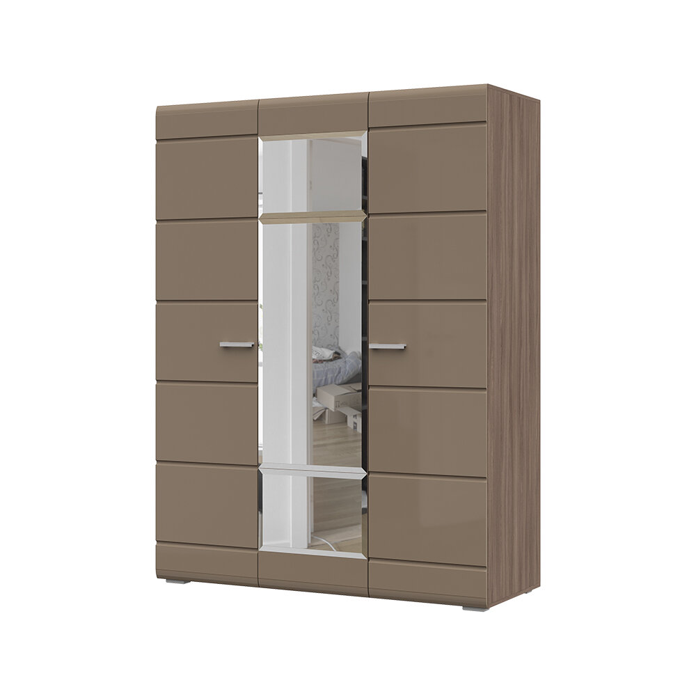 Шкаф распашной для одежды с зеркалом 3-х створчатый Симба 150,0х200,0х57,0 см, ясень шимо темный/коф