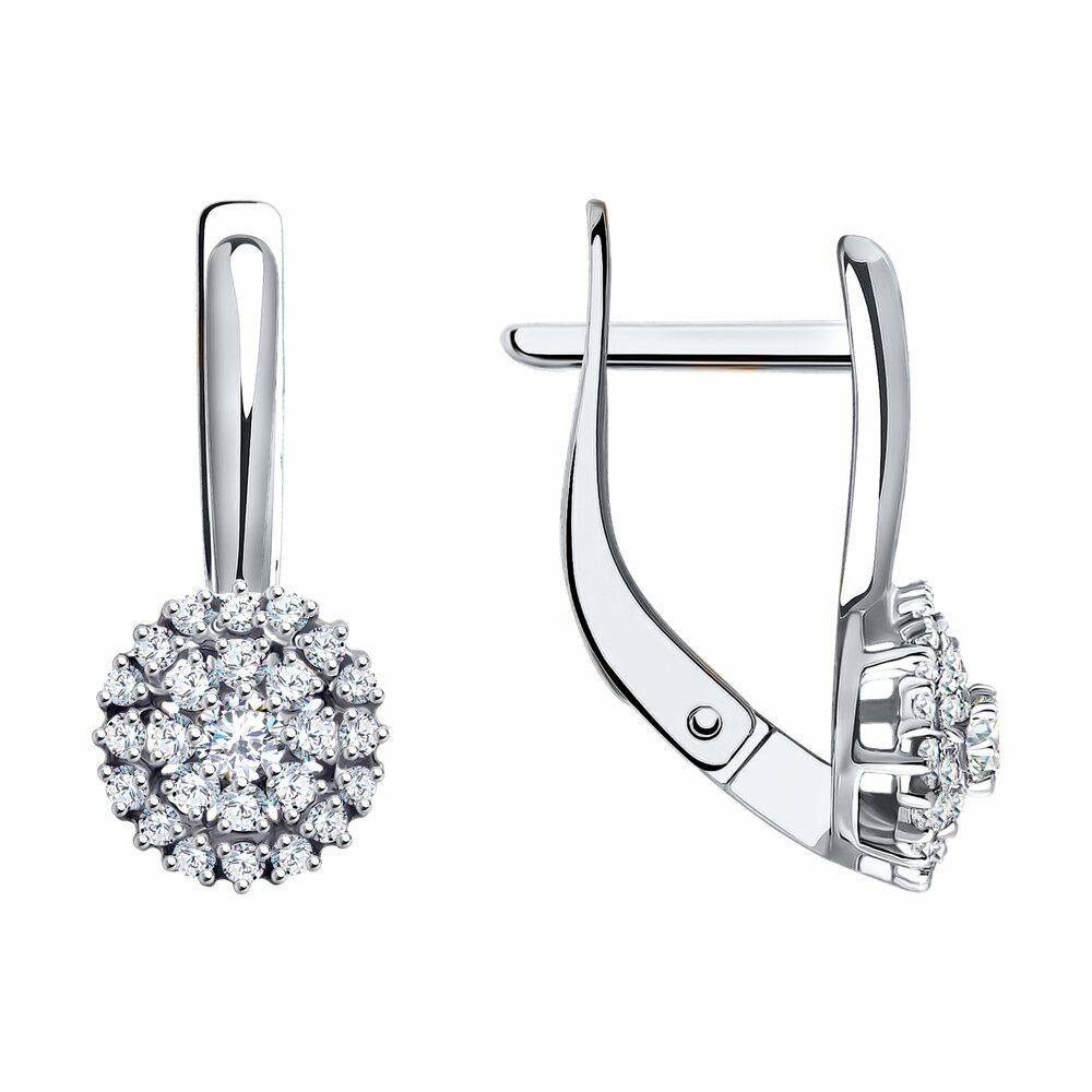 Серьги, белое золото, 585 проба, фианит